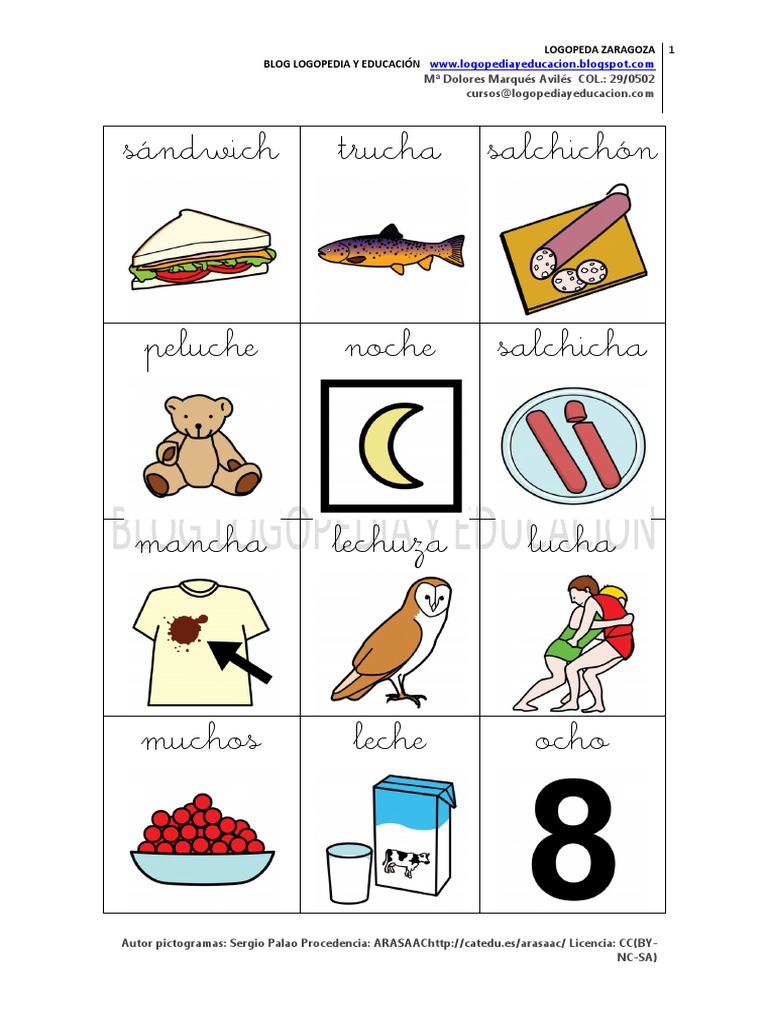 Loto Fonema CH Con Palabras Escritas | PDF