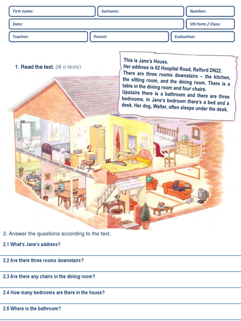 Jane's House: 5th Grade English Test | PDF | Foreign Language Studies