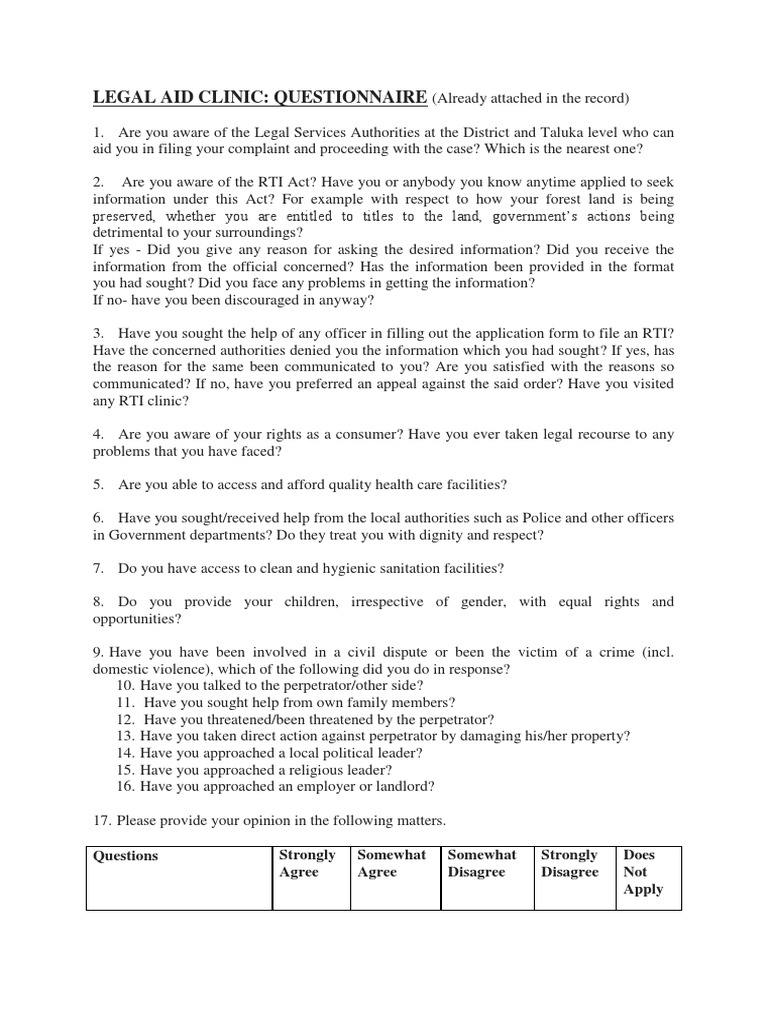 Legal Aid Clinic: Questionnaire | PDF | Domestic Violence | Violence