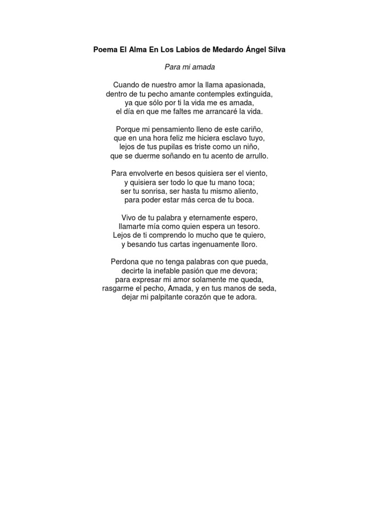 Poema El Alma en Los Labios de Medardo Ángel Silva | PDF