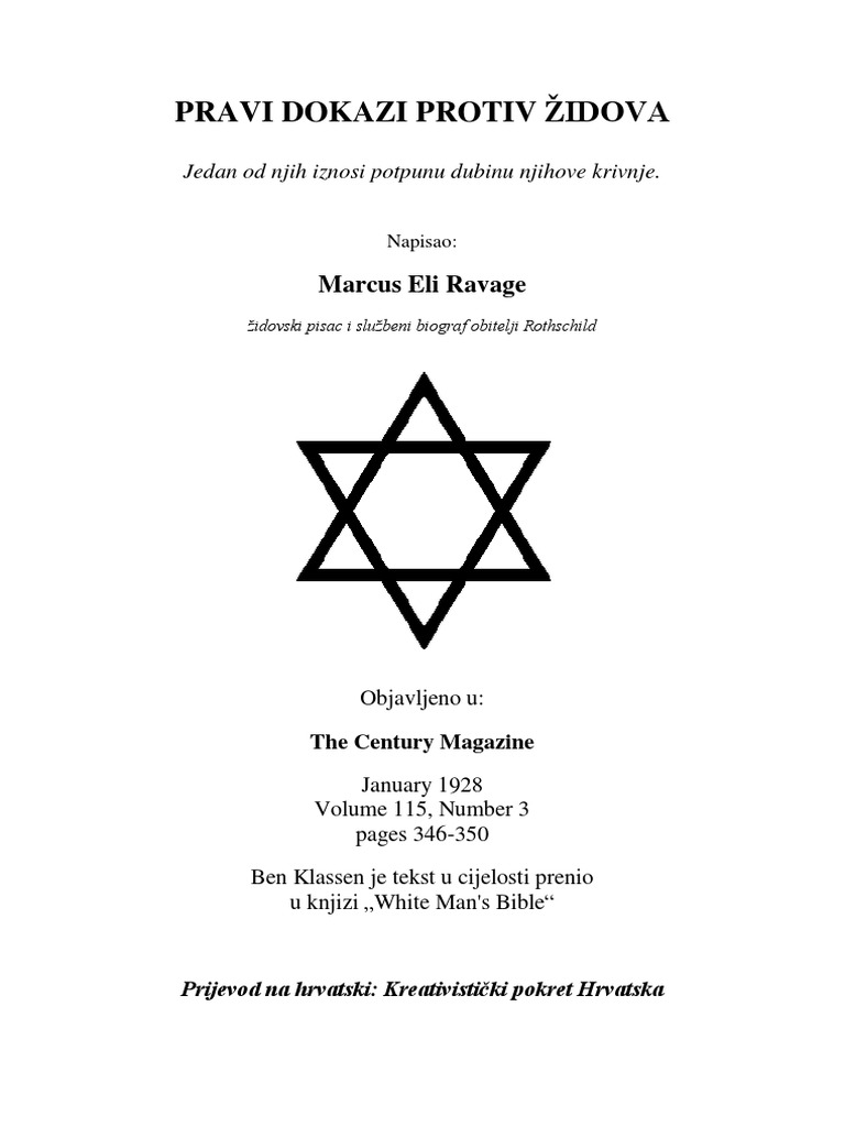 Marcus Eli Ravage - Pravi Dokazi Protiv Židova (1928) | PDF
