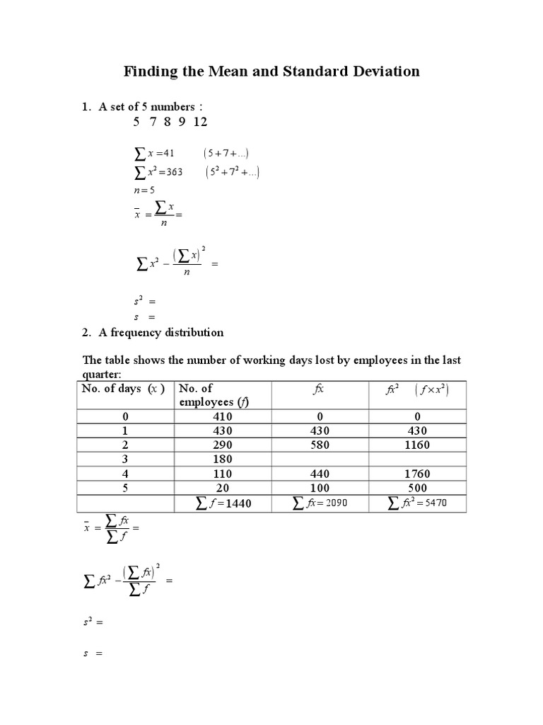 Mean and Standard Deviation Calculations | PDF | Teaching Methods ...