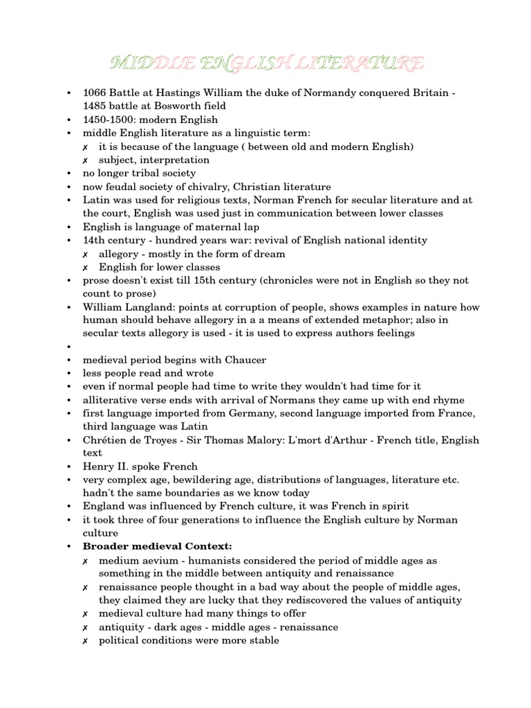 Middle English Literature: Broader Medieval Context | PDF | Sonnets ...