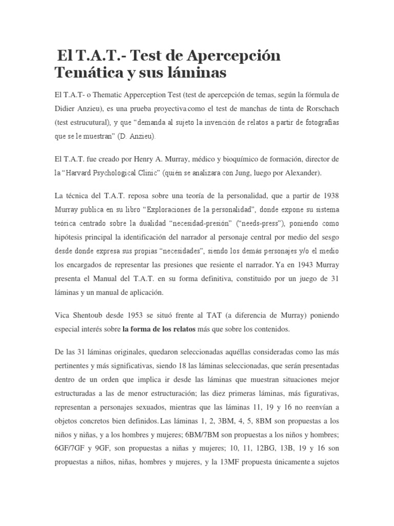 El T.a.T. - Test de Apercepción Temática y Sus Láminas | PDF | Carné de ...