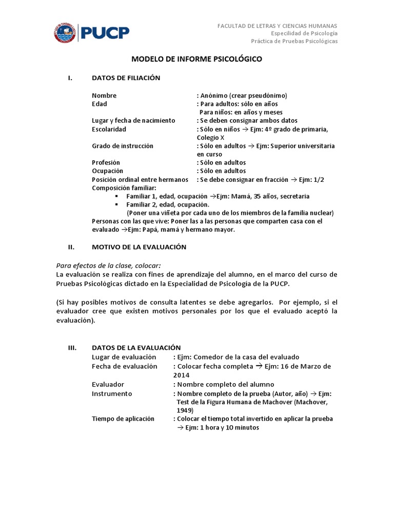 05 Modelo de Informe Psicológico | Información | Psicología