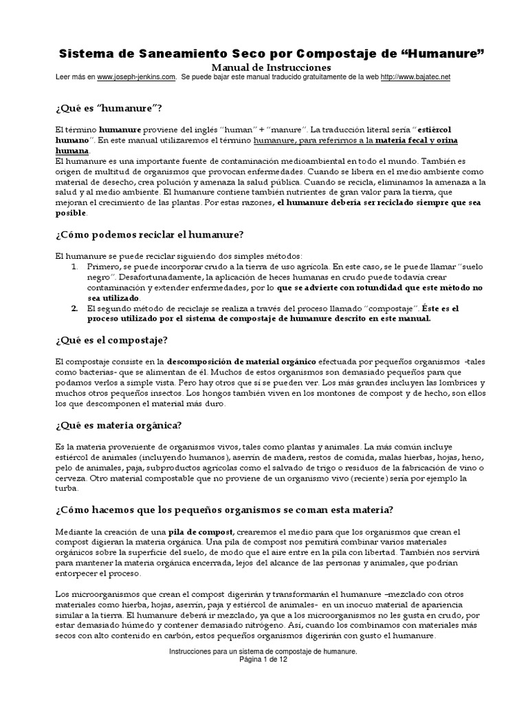 Instrucciones Humanure | PDF | Compost | Baño