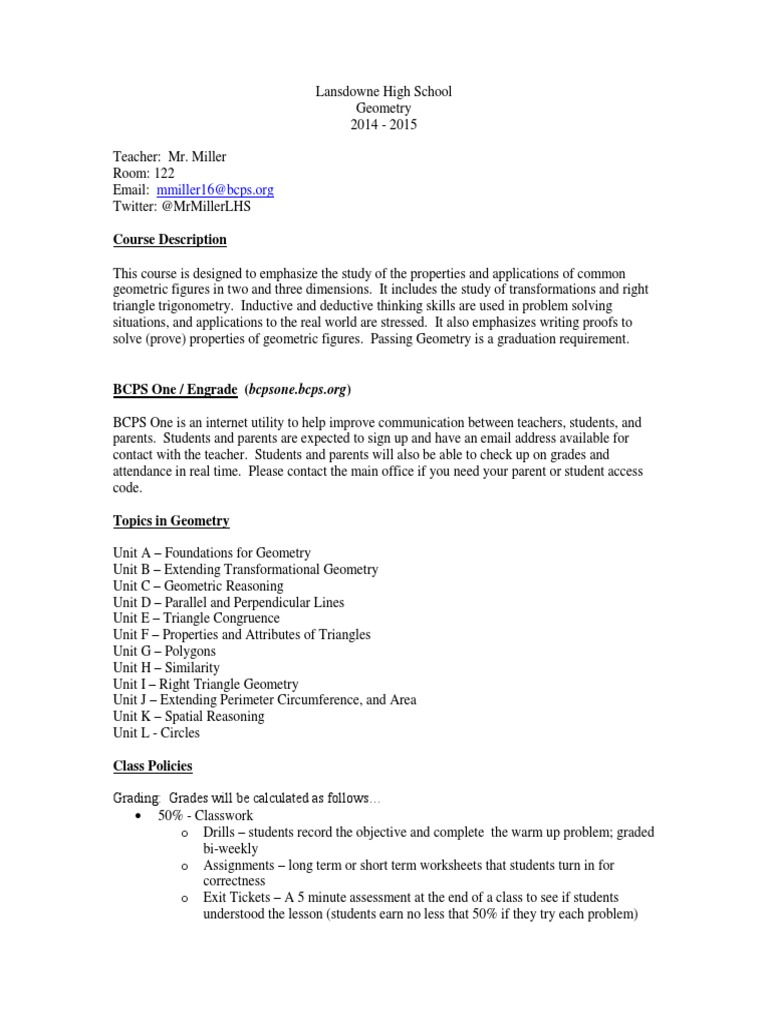 Syllabus - Geometry | PDF | Geometry | Homework