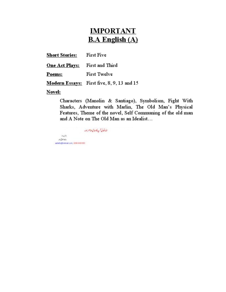 BA Part 1 English: Key Poems & Stories | PDF