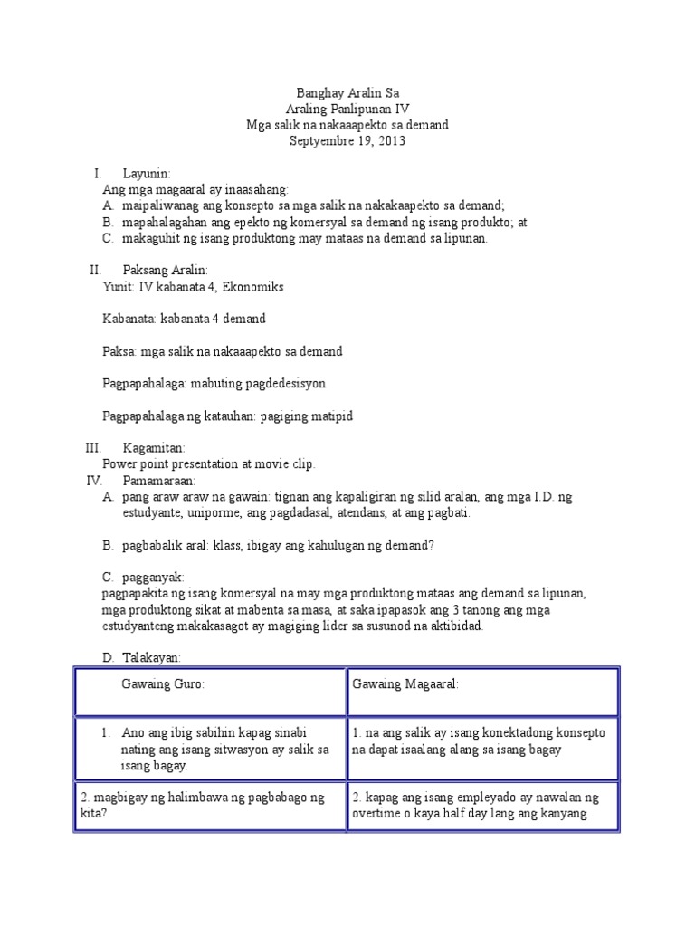 Lesson Plan Araling Panlipunan (Sample) | PDF