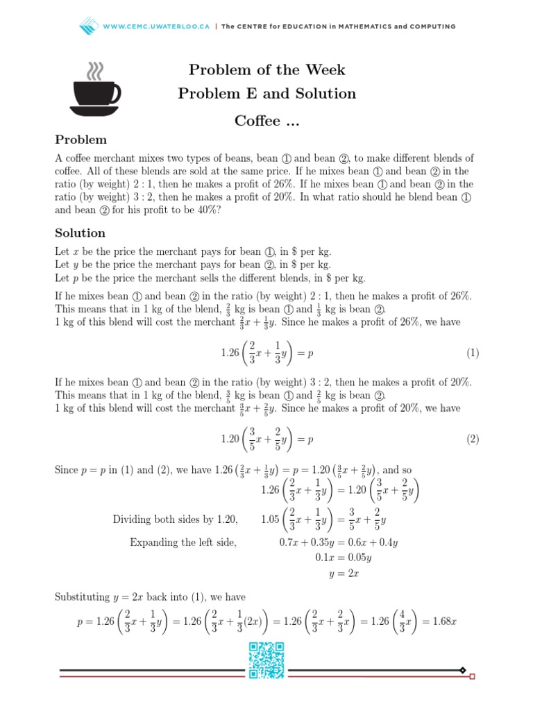 Problem of The Week Problem E and Solution Coffee .. | Download Free ...