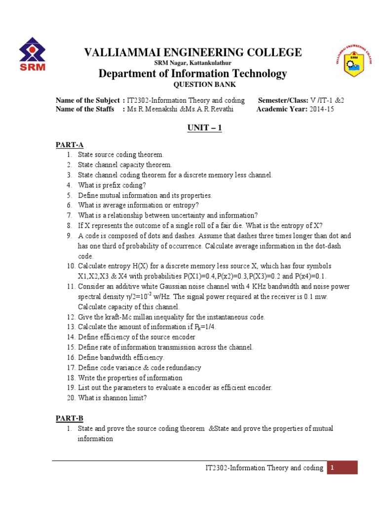 IT2302-Information Theory and Coding | PDF | Data Compression | Code