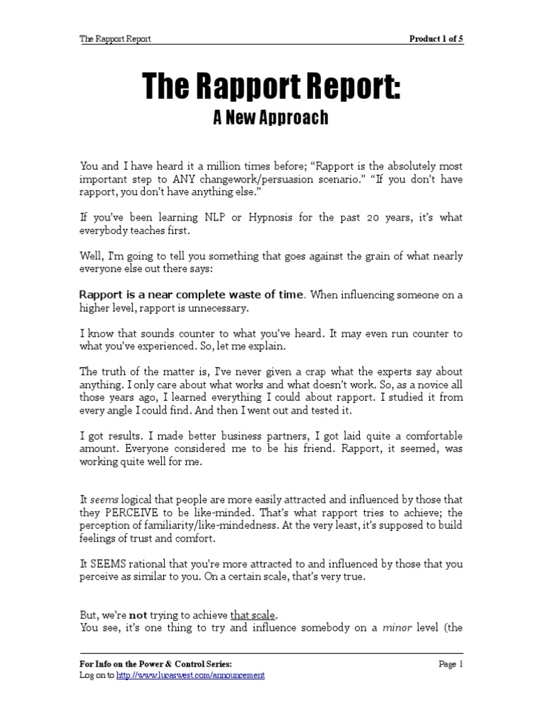 The Rapport Report:: A New Approach | PDF | Unconscious Mind | Self ...