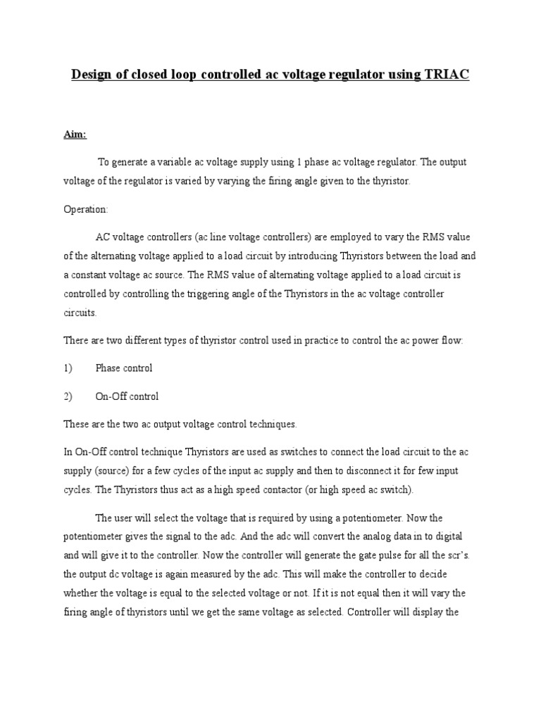 Closed Loop AC Voltage Regulator Design | PDF | Alternating Current ...
