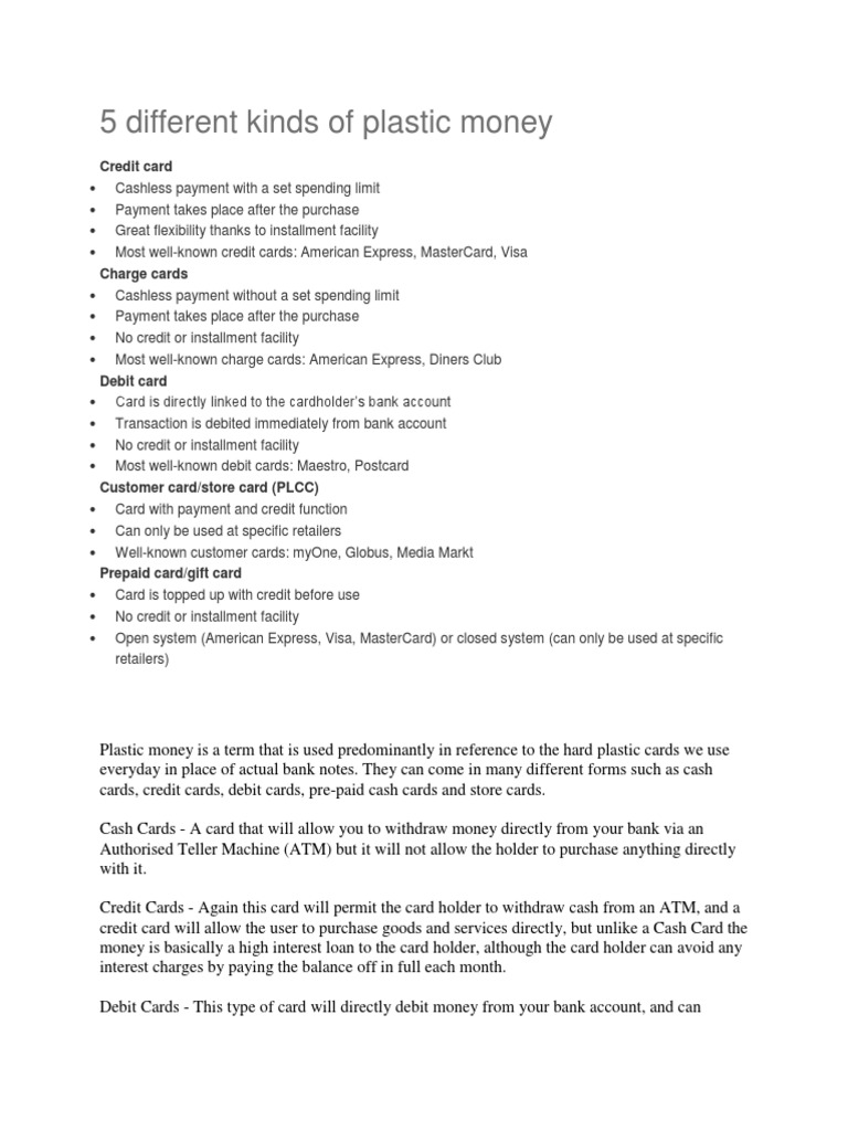 5 Different Kinds of Plastic Money | Download Free PDF | Credit Card ...