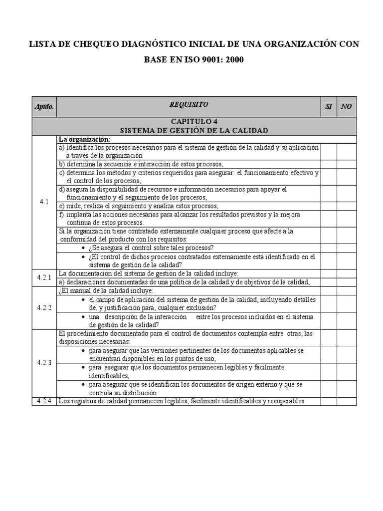 Lista Chequeo Inicial Une-En Iso 9001-2000 | PDF