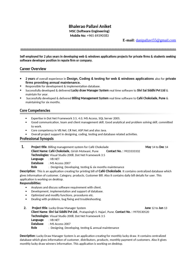 Pallavi Bhalerao's Resume | PDF | Microsoft Access | Databases
