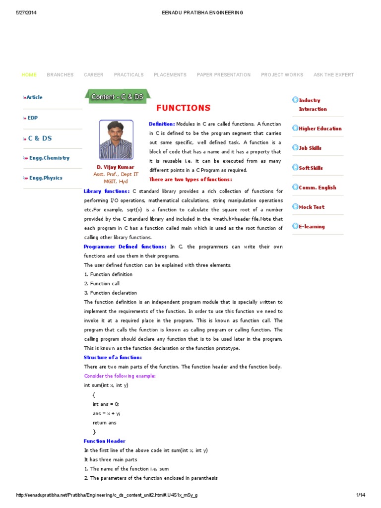 C Functions | PDF | Scope (Computer Science) | Array Data Type