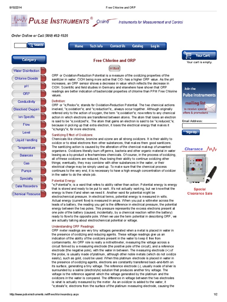 Understanding ORP and Free Chlorine | PDF | Redox | Voltage