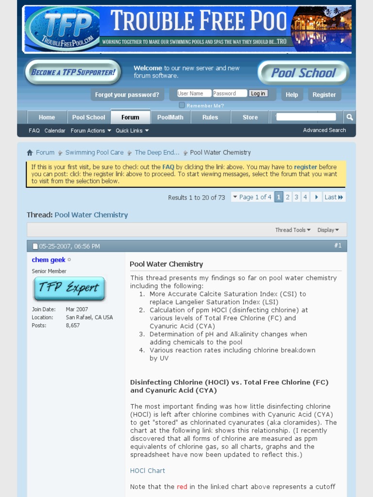 Pool Water Chemistry | PDF | Chlorine | Chemistry