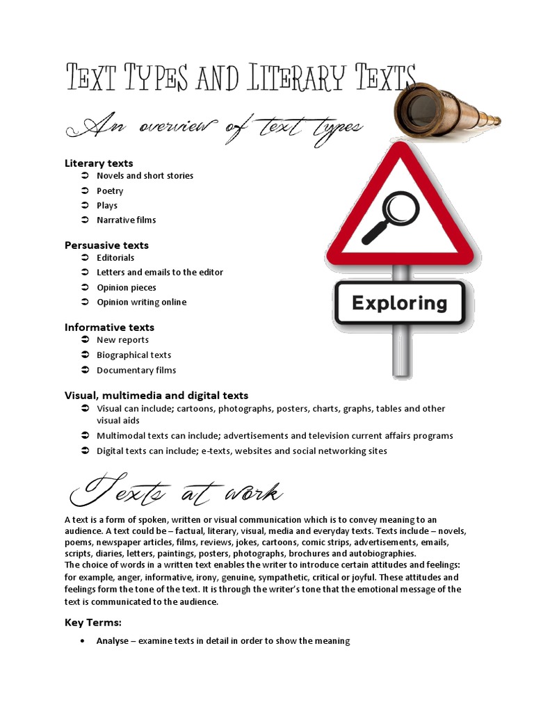 Types and Examples of Literary Texts | PDF | Writers | Narrative