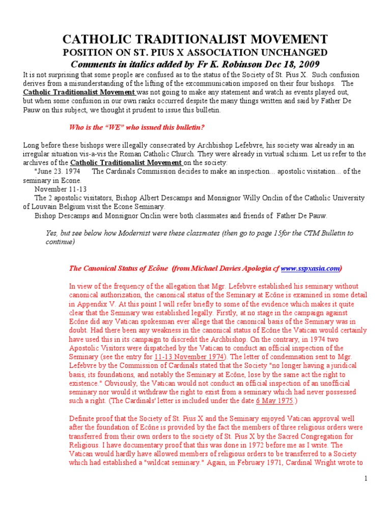 Catholic Traditionalist Movement Reply | PDF | Catholic Church | Pope