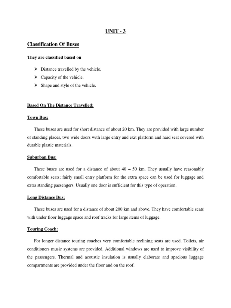 Classification of Buses | PDF | Bus | Motor Vehicle