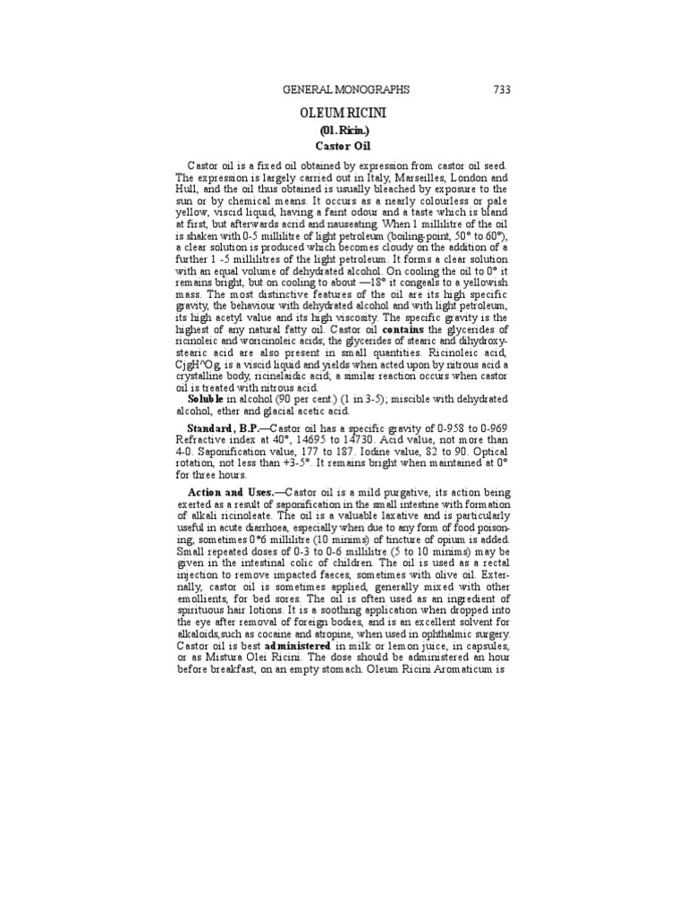 Oleum Ricini: (01. Ricin.) Castor Oil | PDF | Petroleum | Ethanol