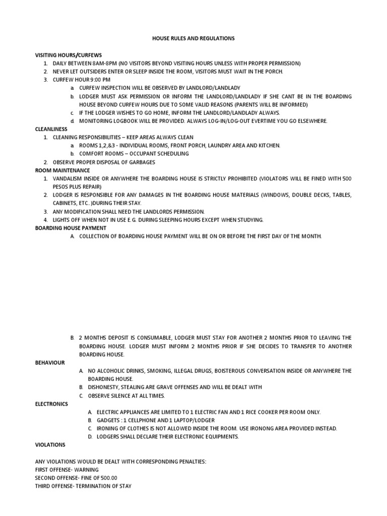 House Rules and Regulations | PDF
