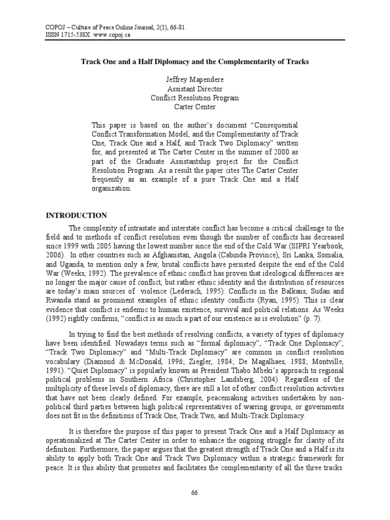 TrackOneandaHalfDiplomacy Mapendere PDF | PDF | Diplomacy | Peacebuilding