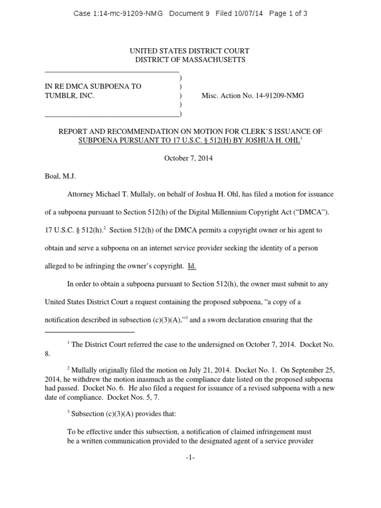 DMCA Subpoena Recommendation for Tumblr | PDF | Digital Millennium ...