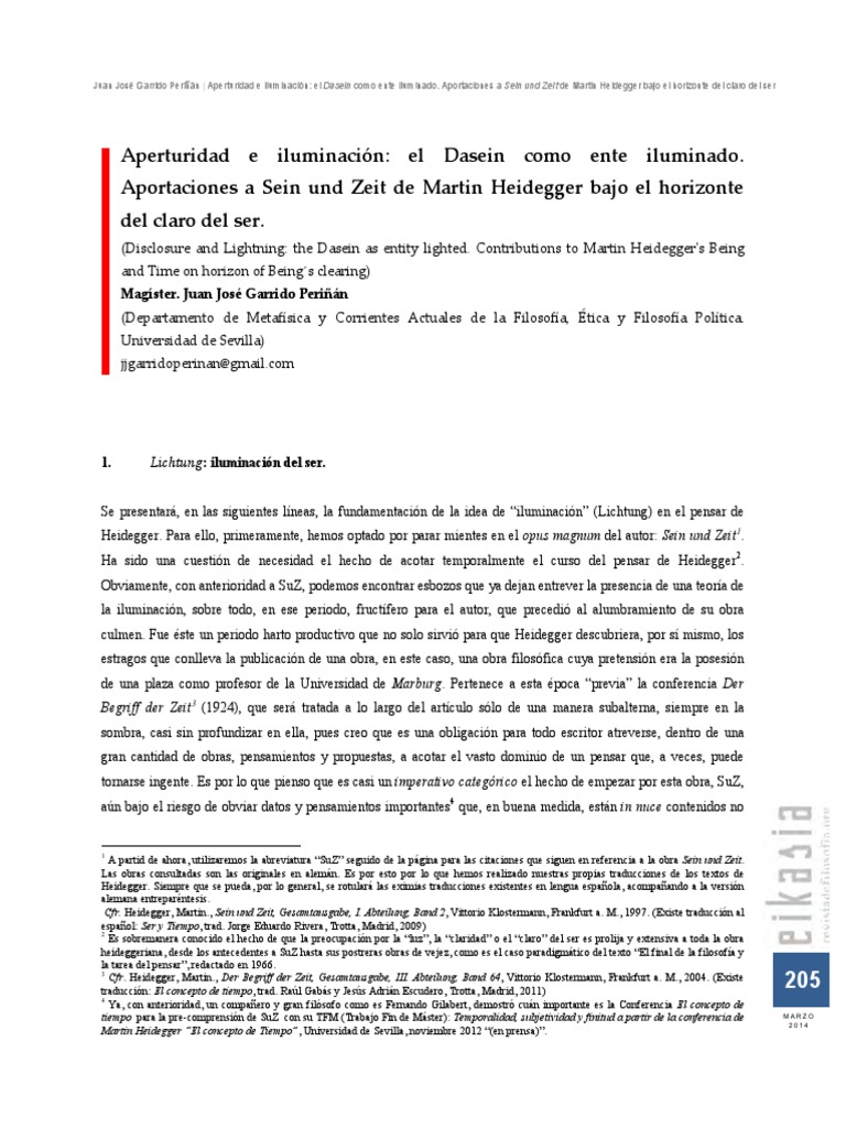 Aperturidad e Iluminación: El Dasein Como Ente Iluminado. Aportaciones ...