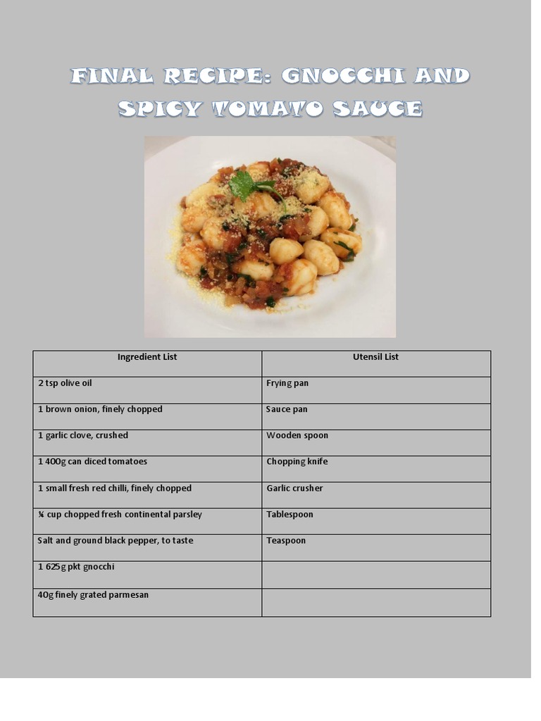 Gnocchi with Tomato and Chili Sauce Recipe | PDF | Wellness | Science ...