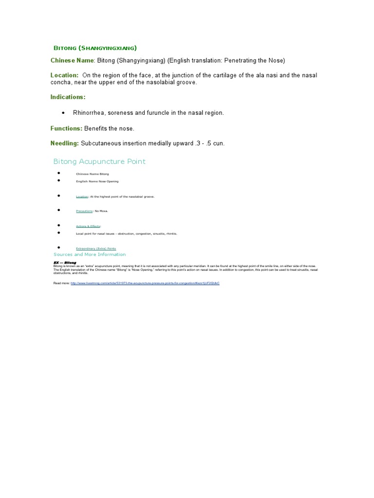 Bitong Acupuncture Point: Chinese Name Location | PDF