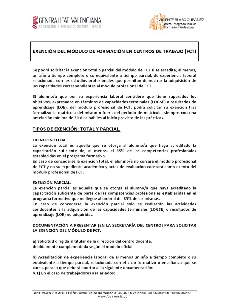Exención Del Módulo de FCT | PDF | Derecho laboral | Science