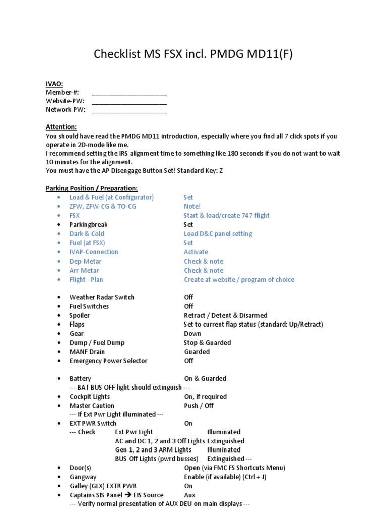 Checklist MD11 PMDG | PDF | Payload | Aircraft