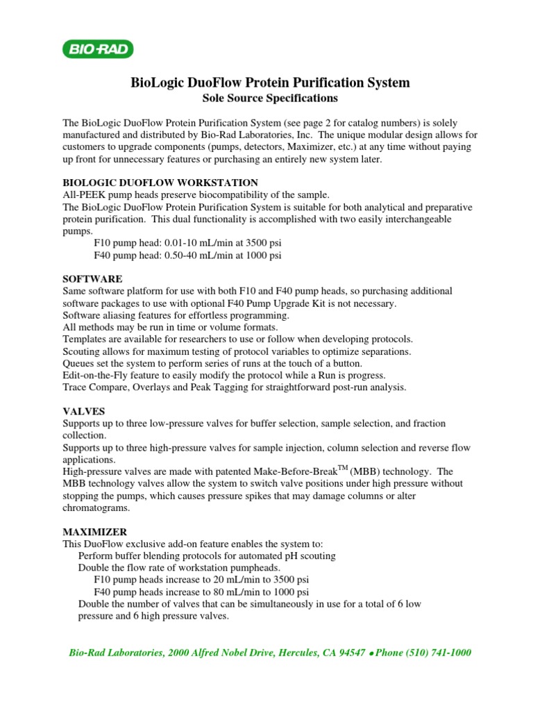 BioLogic DuoFlow Protein Purification System Sole Source | PDF ...