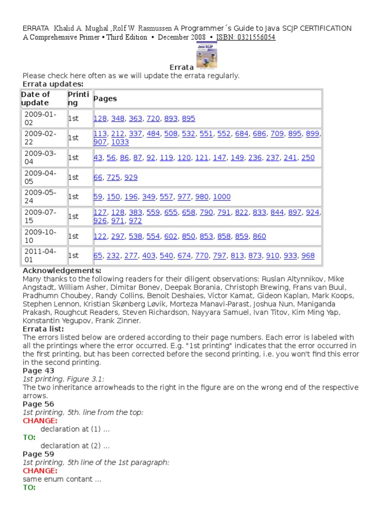 Errata for Mughal's Java Guide | PDF | Computer Data | Object Oriented ...