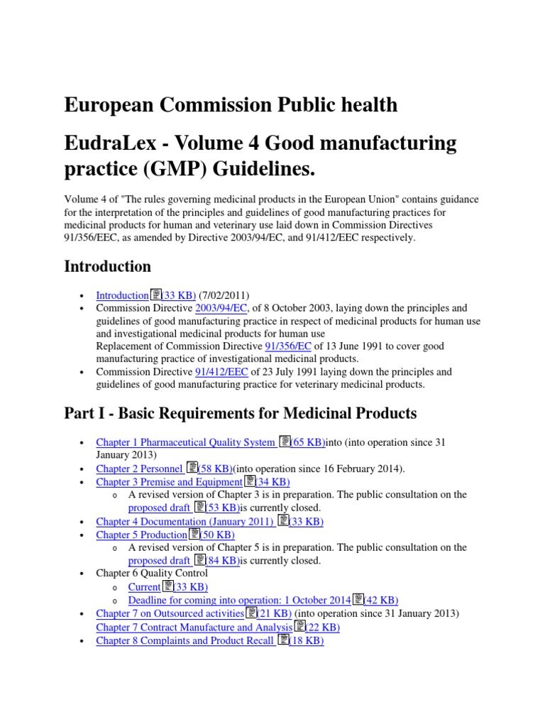 Good Manufacturing Practice (GMP) Guidelines. - European Commission-LINKS | Medicine | Health Care
