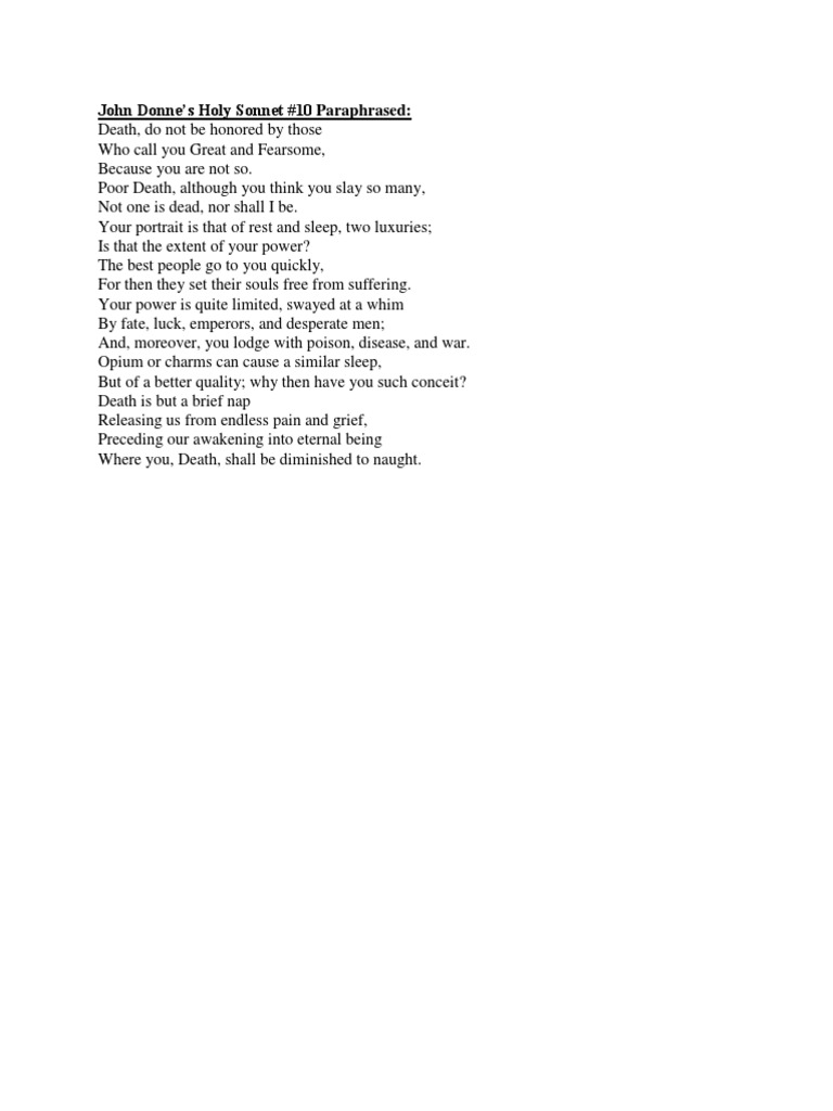 Donne's Holy Sonnet 10 Analysis | PDF | Death