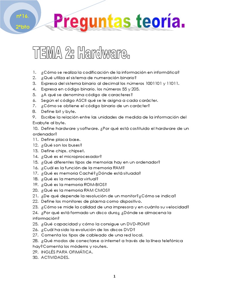 Tema 2 Preguntas, Respuestas y TDC Completo. | PDF | Poco | Memoria del ordenador