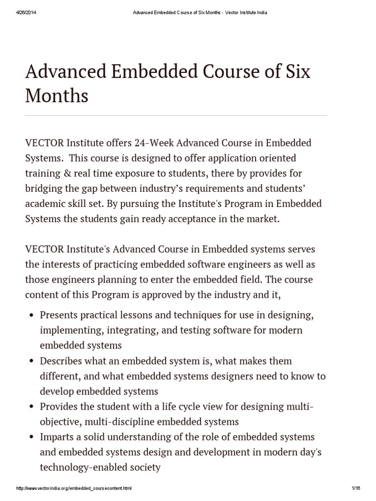 Advanced Embedded Course of Six Months - Vector Institute India | PDF ...