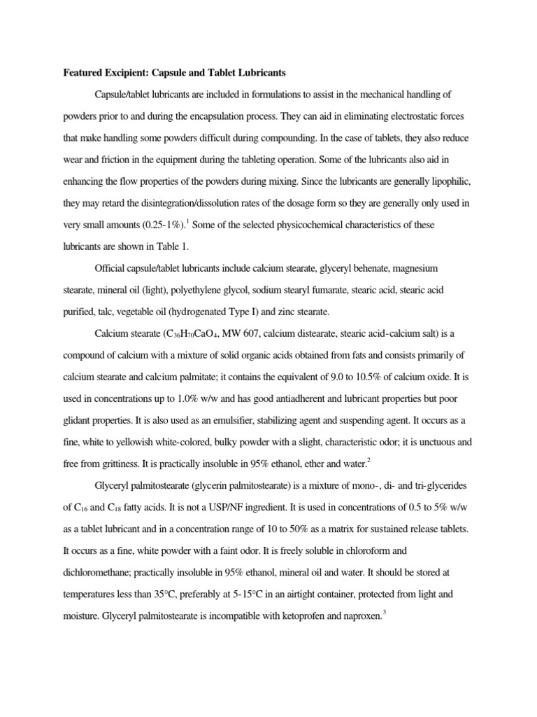 EX-Featured Excipient Capsule and Tablet Lubricants | PDF | Tablet ...