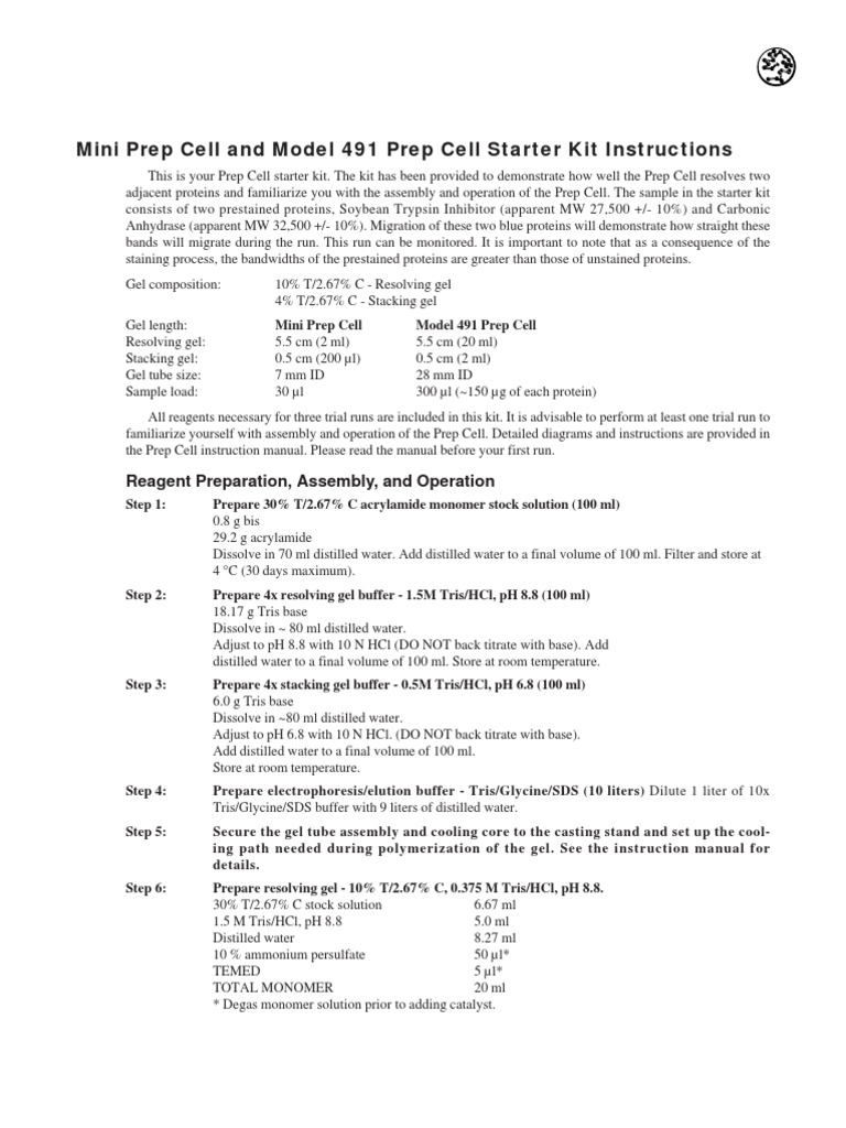 Prep Cell Starter Kit Instructions | PDF | Gel Electrophoresis | Buffer ...