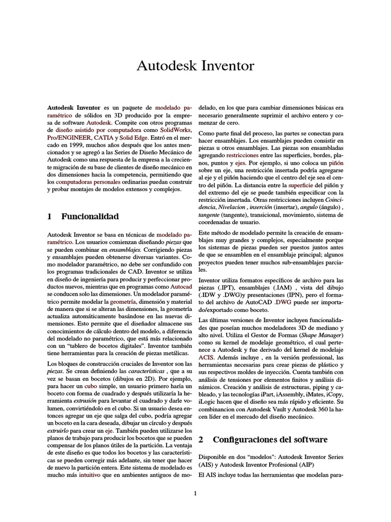 Autodesk Inventor: Modelado 3D Paramétrico | PDF