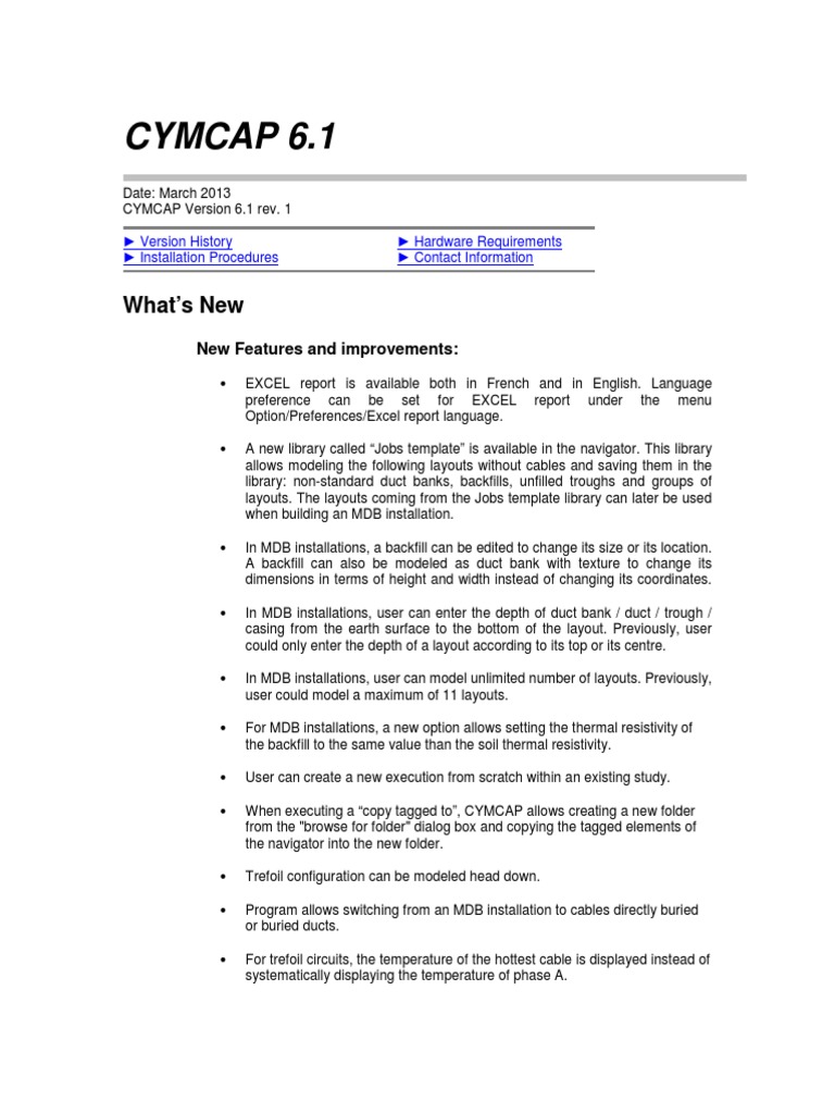 Cymcap 6.1 | PDF | Cable | Microsoft Excel