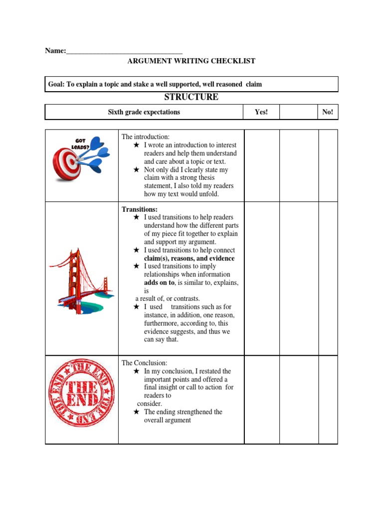 Argument Writing Checklist | PDF | Career & Growth