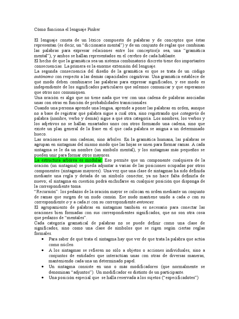 Cómo Funciona El Lenguaje Pinker | PDF | Palabra | Oración (Lingüística)