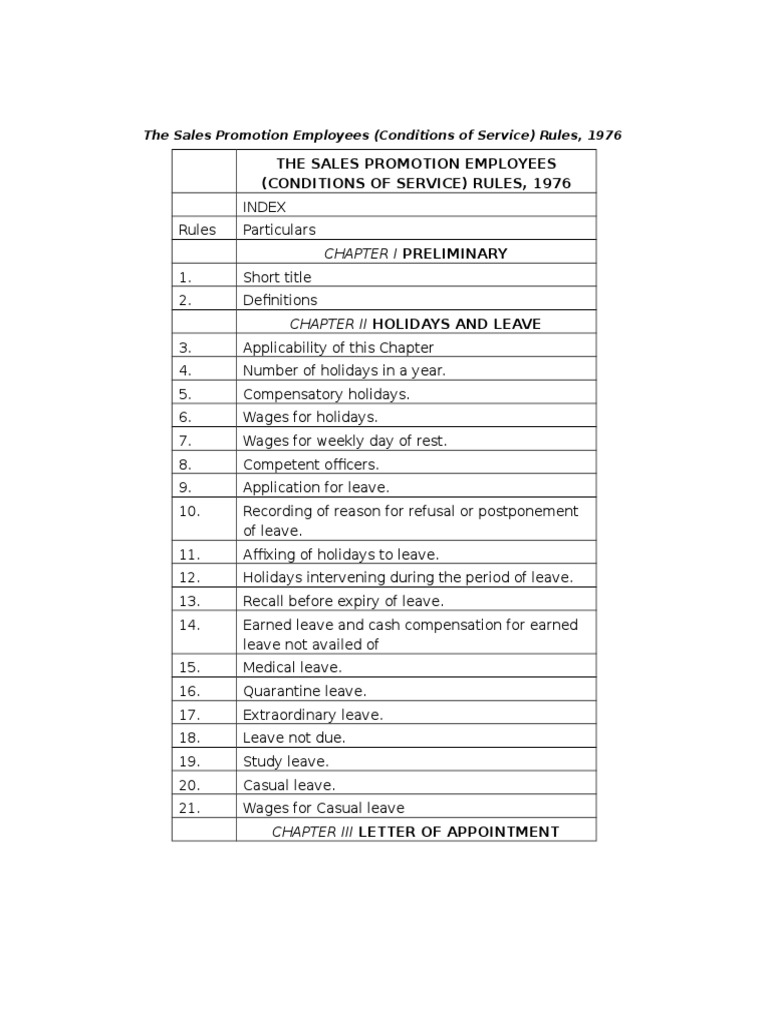 Sales Promotion Employees Service Rules | PDF