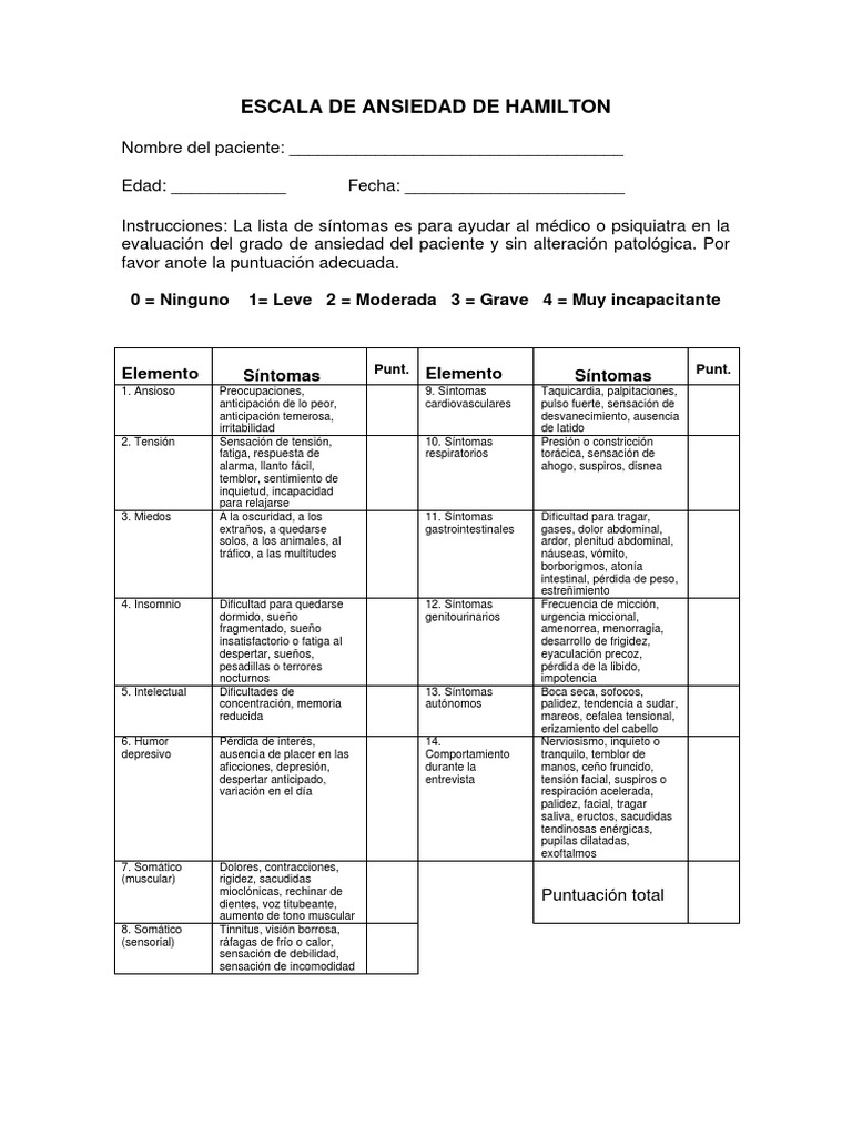 Escala de Ansiedad de Hamilton | PDF
