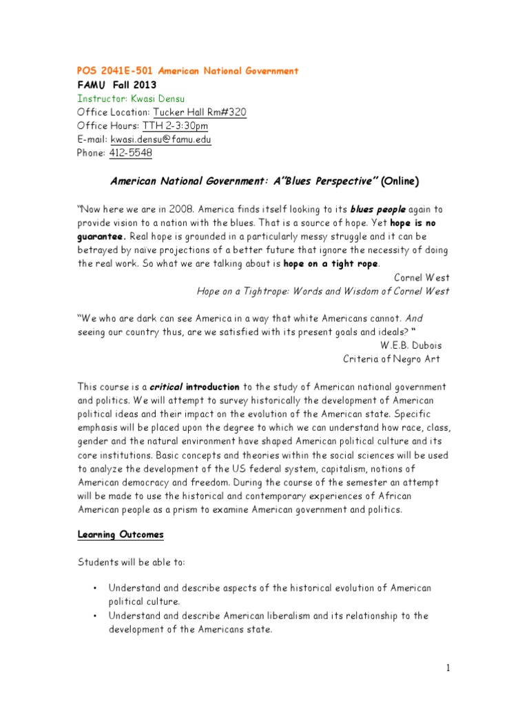 Ecourse POS 2041 American National Government FA13 | PDF | Conversation ...
